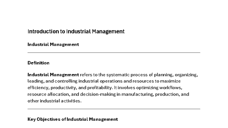 Industrial Management Overview: Key Concepts and Functions - Studocu