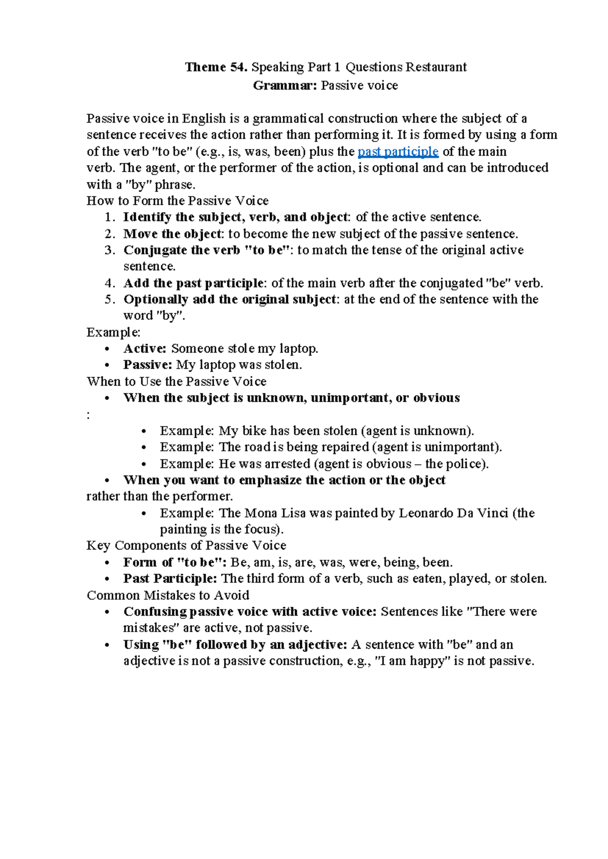 Lesson 54: Speaking Part 1 Questions on Passive Voice - Studocu