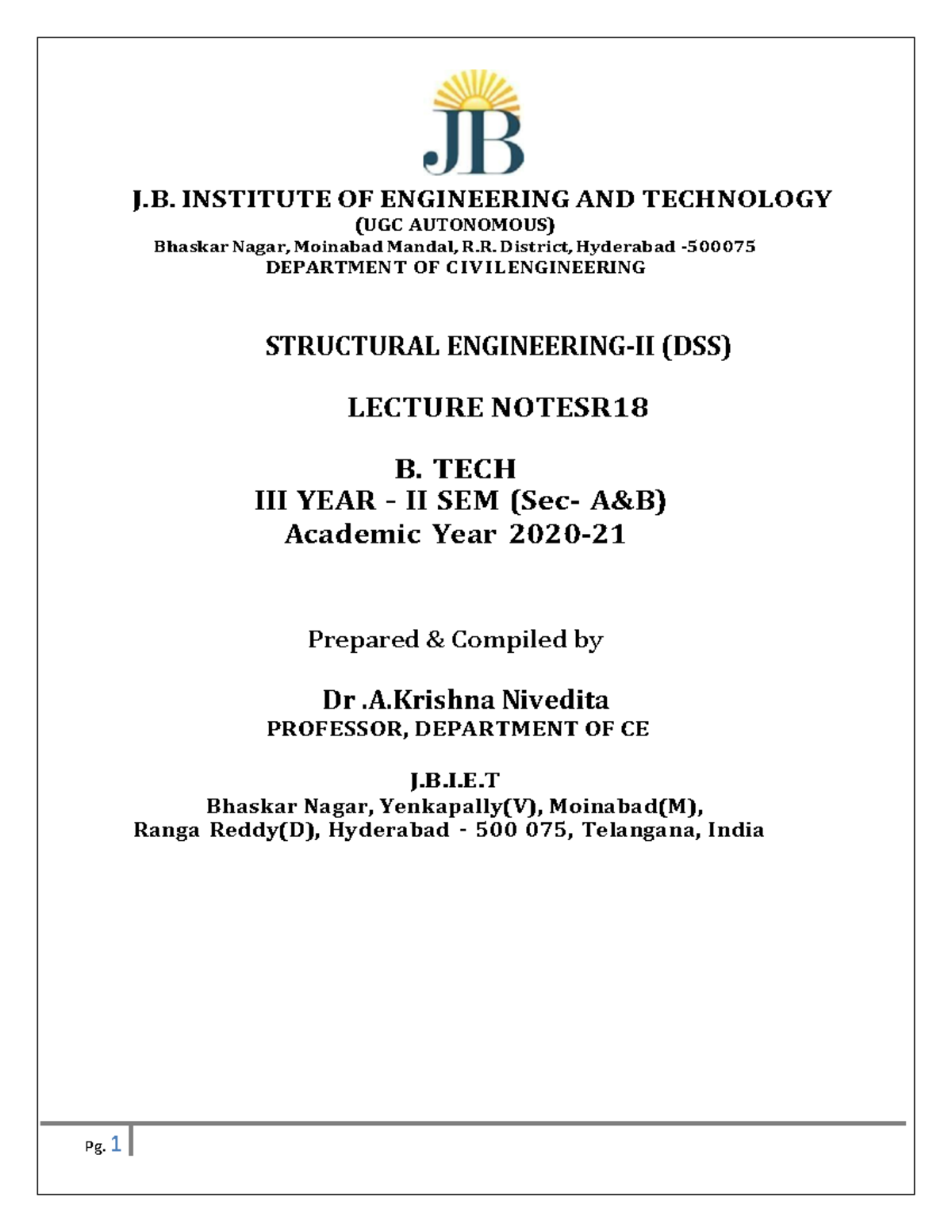 Structural Engineering Lecture Notes (DSS) - SE-II B.Tech 2nd Sem - Studocu