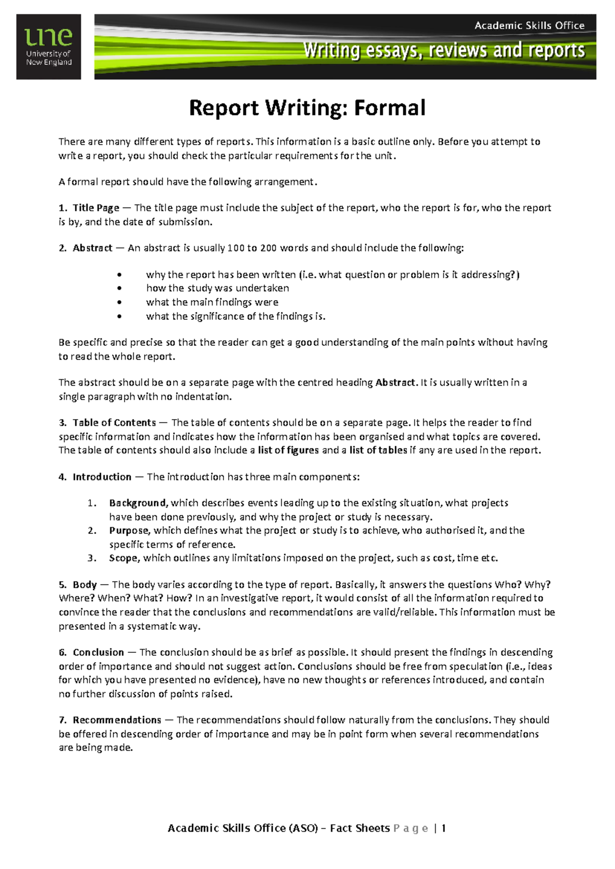 WE 101: Writing a Formal Report Overview and Guidelines - Studocu