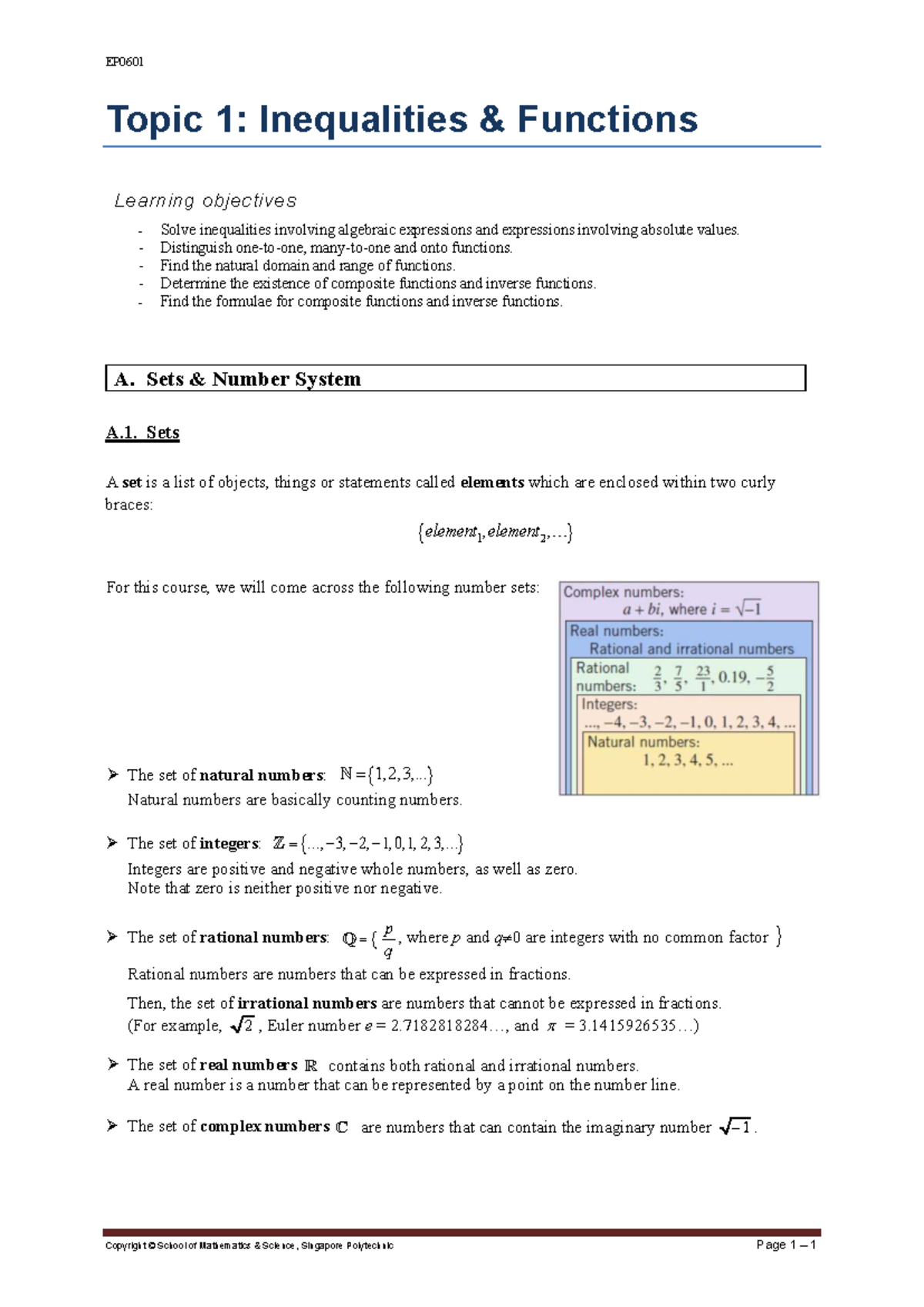 EP0601 Topic 1: Inequalities and Functions Overview - Studocu