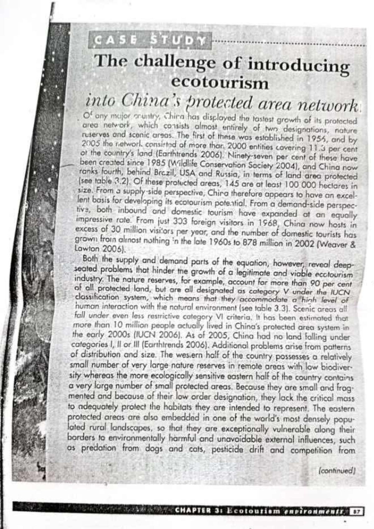 CASE STUDY: Challenges of Ecotourism in China's Protected Areas - Studocu