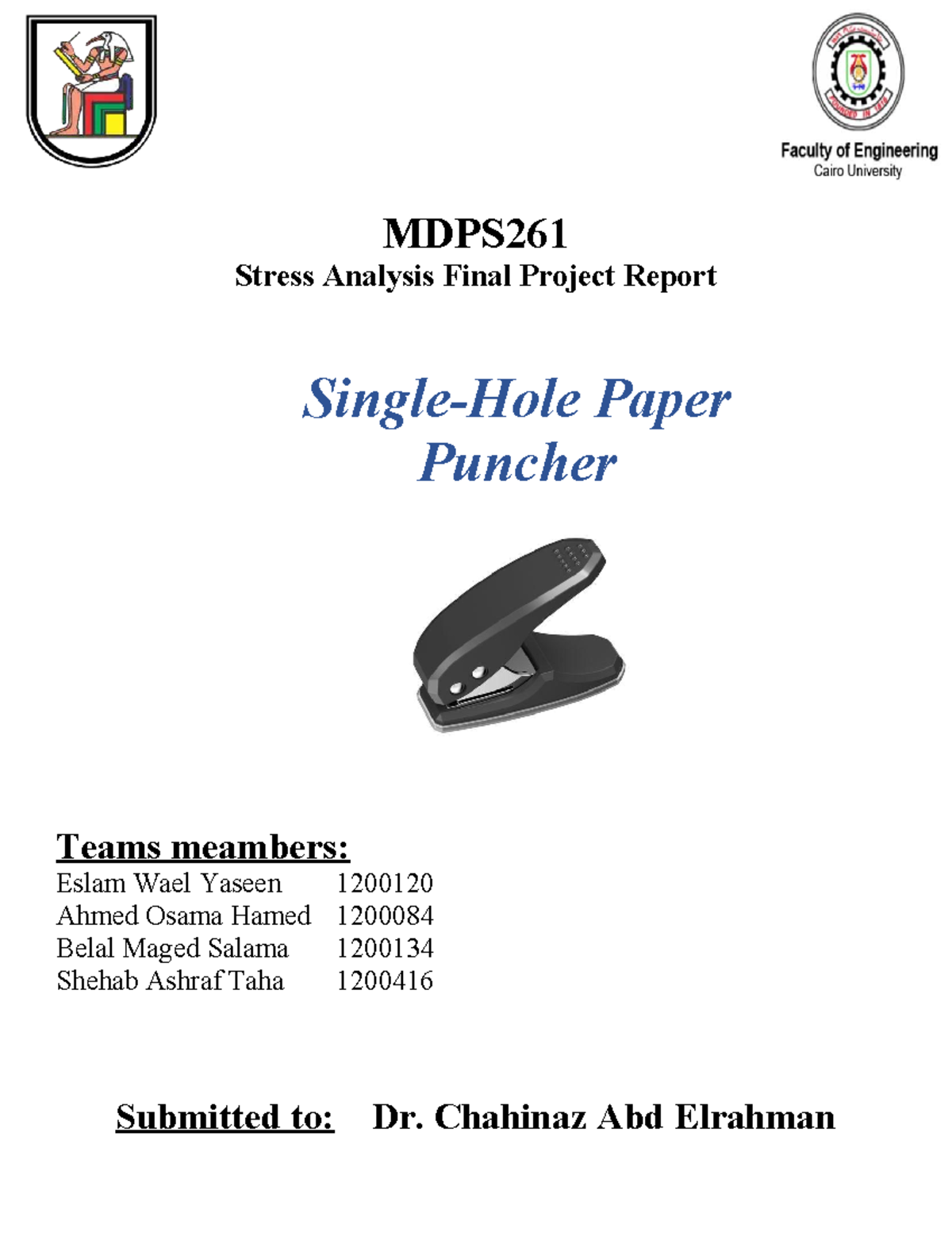 MDPS261 Stress Analysis Final Project Report on Paper Puncher - Studocu