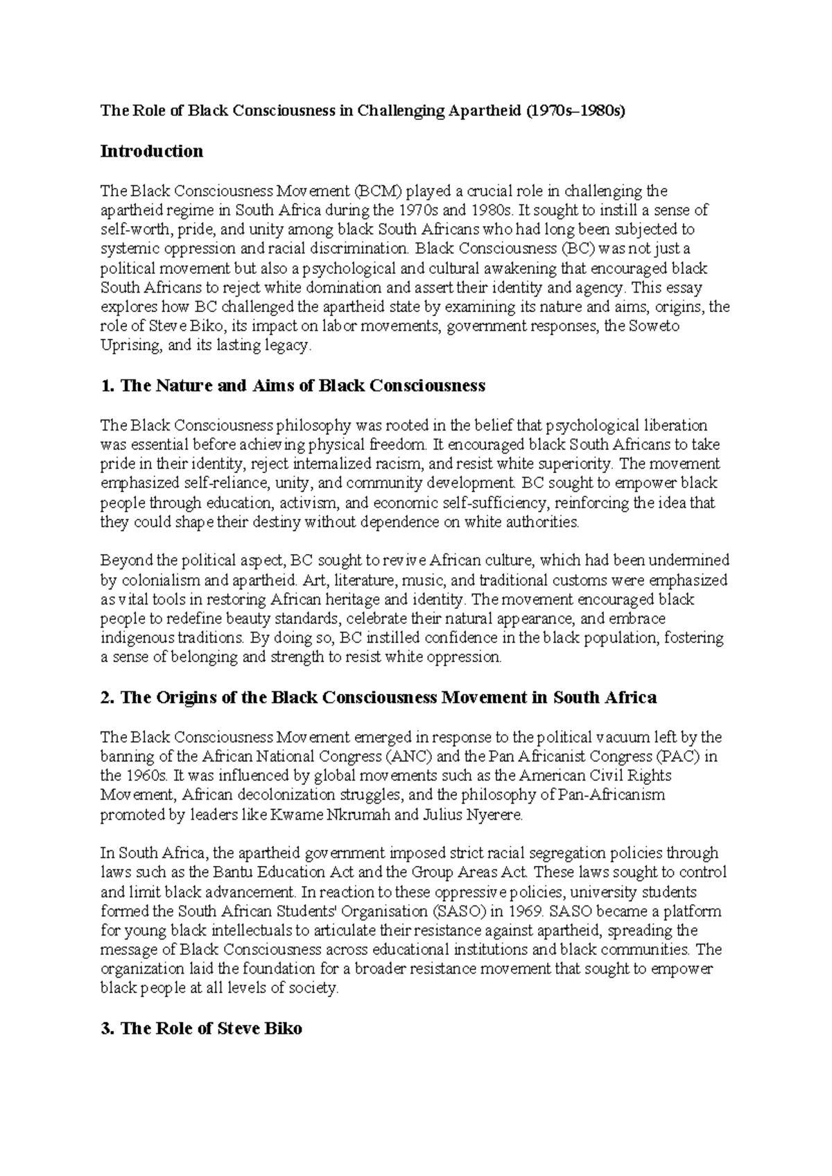 12C Research Essay: The Impact of Steve Biko on Black Consciousness ...