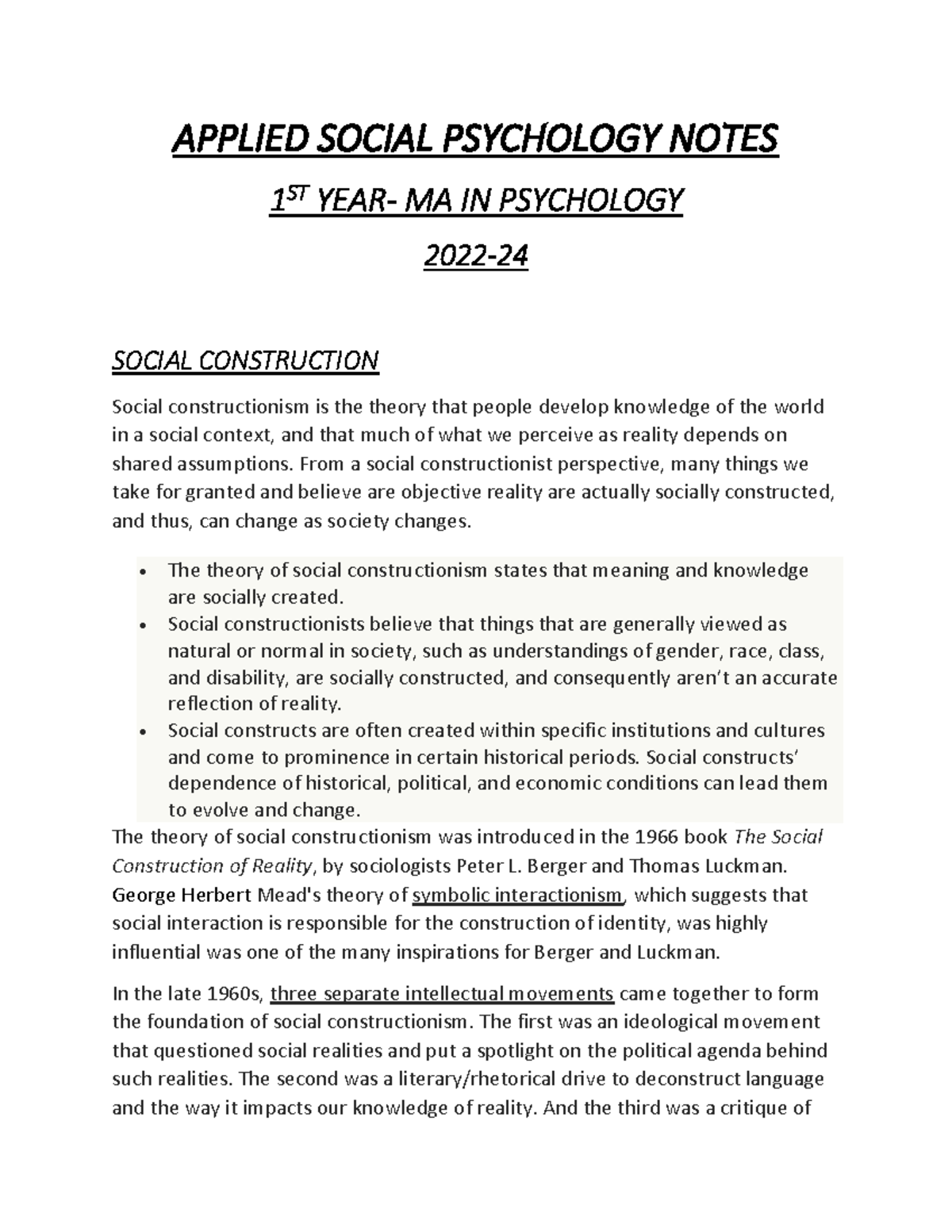 APPLIED SOCIAL PSYCHOLOGY NOTES: SOCIAL CONSTRUCTIONISM ...
