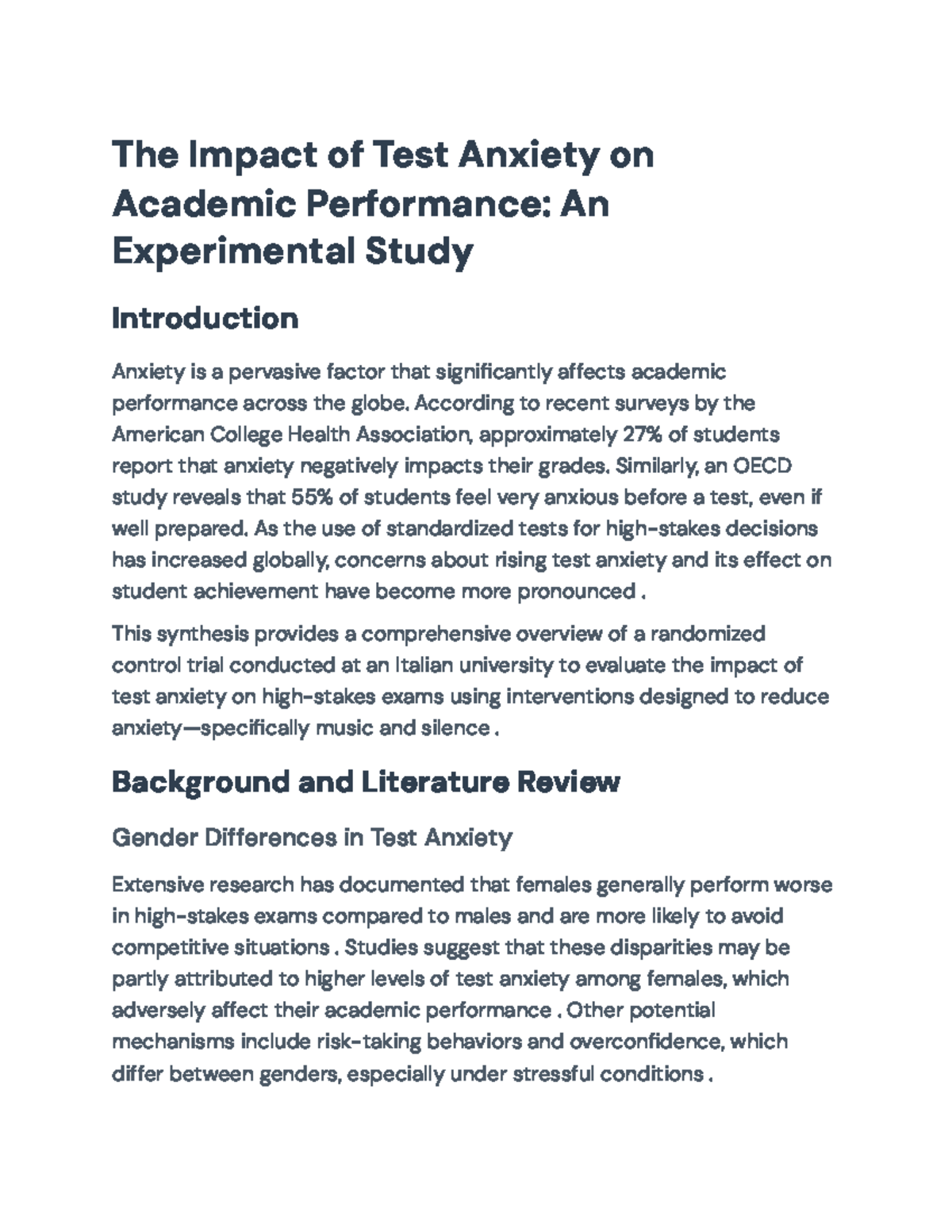 The Impact of Test Anxiety on Academic Performance: An Experimental ...
