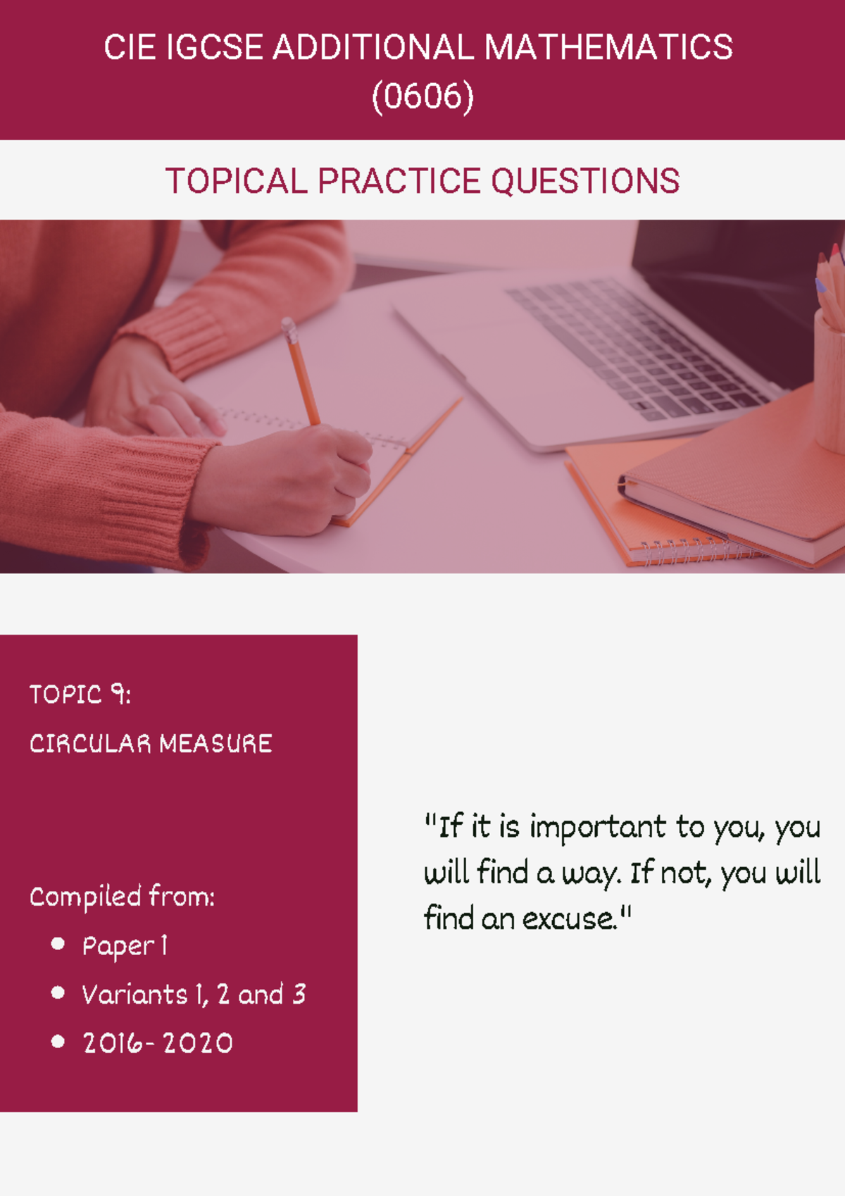 CIE IGCSE Additional Math (0606) Topical Past Papers on Circular ...