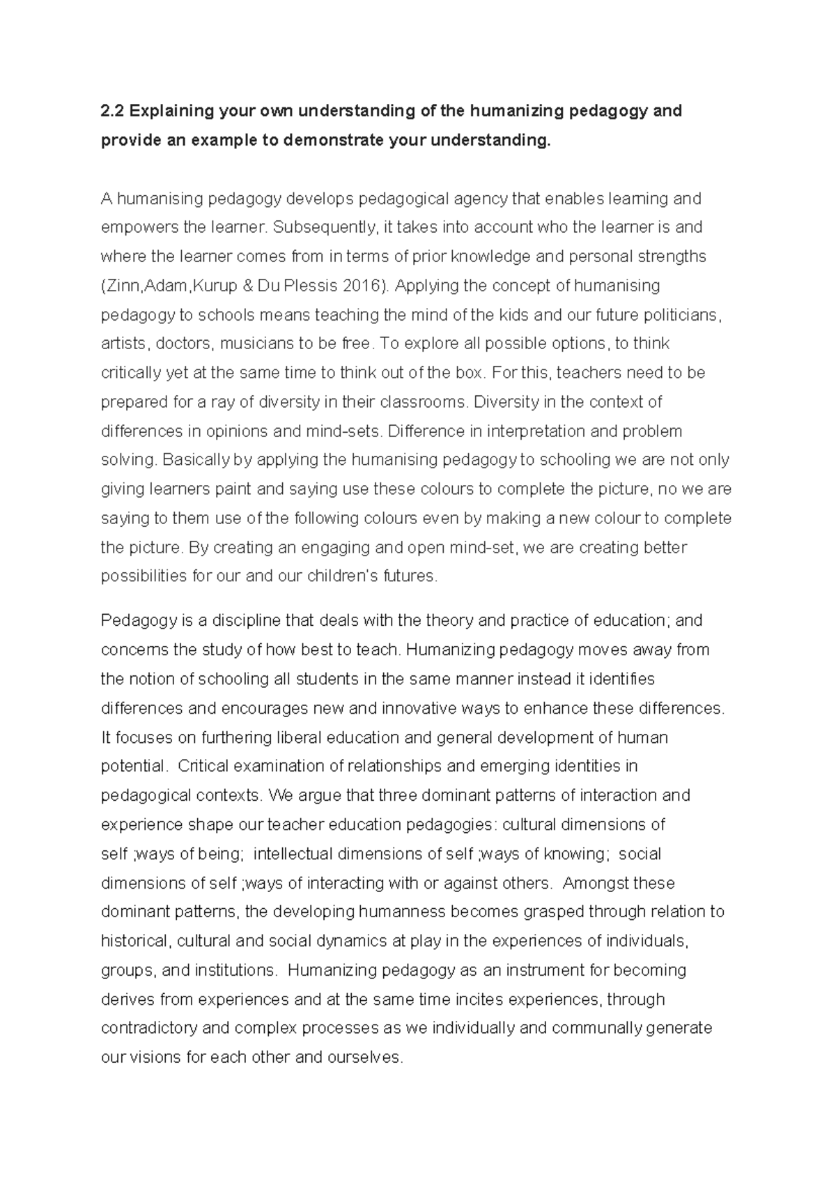 Humanizing Pedagogy: Understanding and Application in Education - Studocu