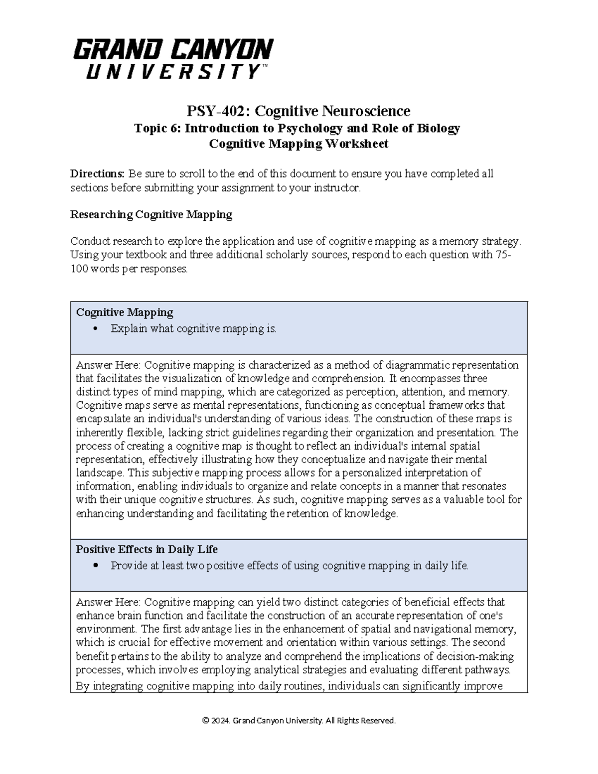 PSY-402 Cognitive Mapping Worksheet for Assignment Submission - Studocu