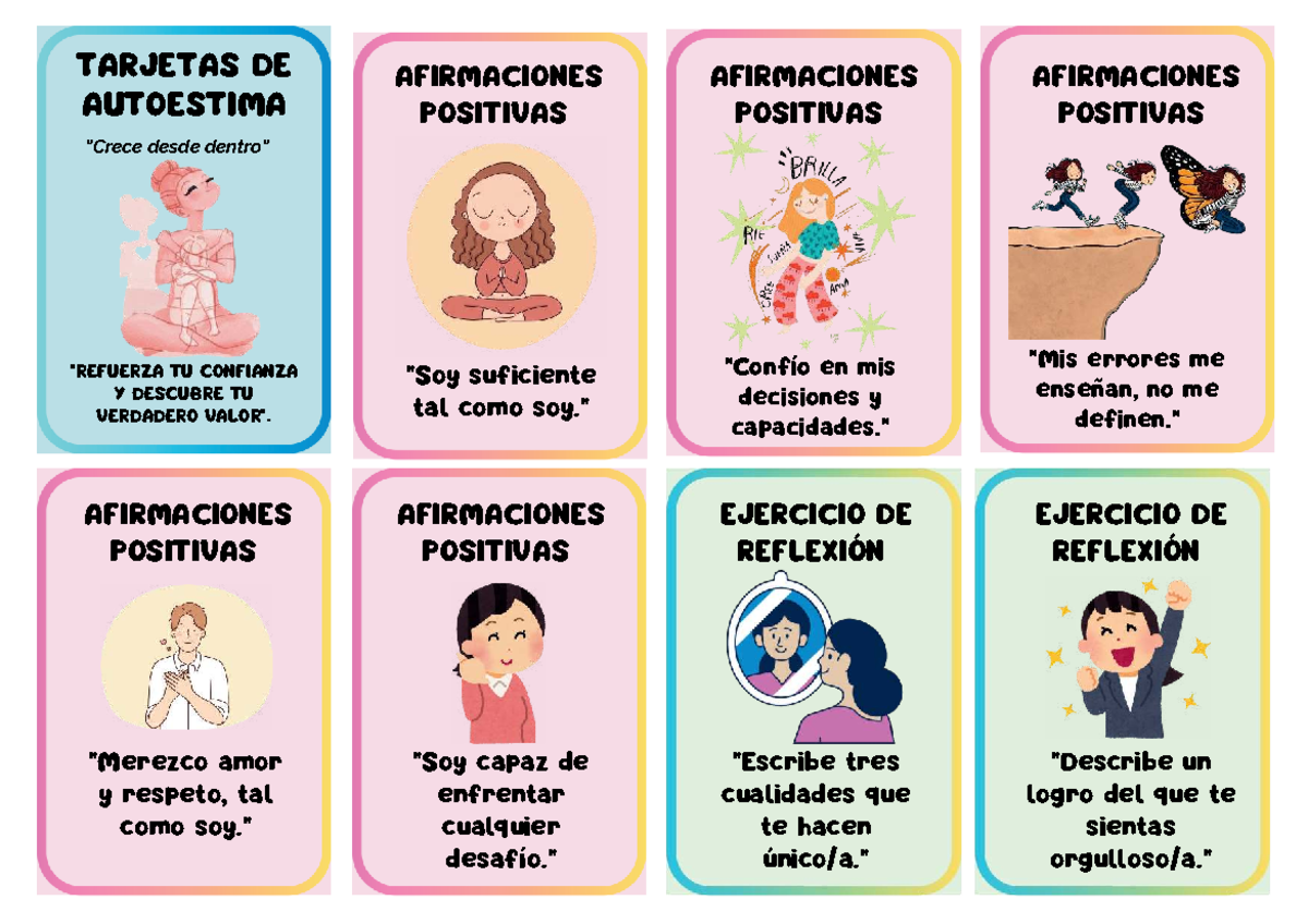 Tarjetas de Autoestima: Afirmaciones Positivas y Reflexiones - Studocu