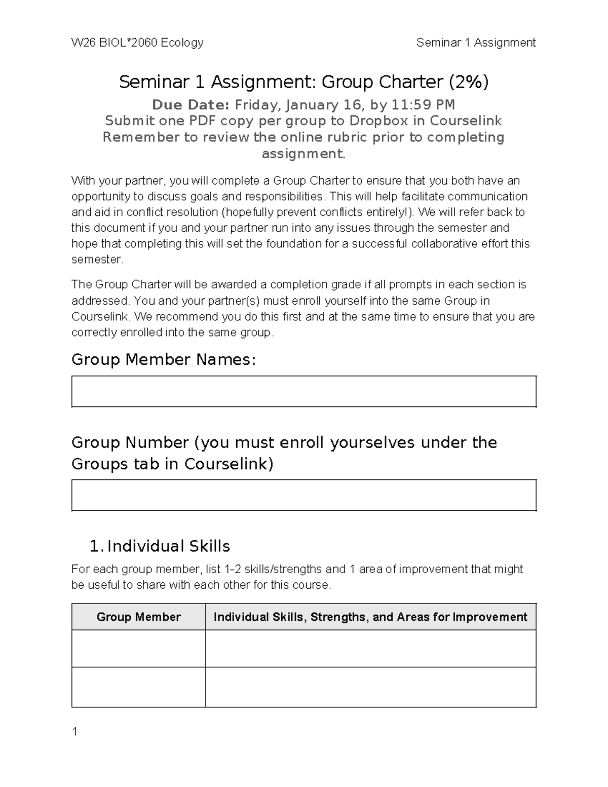 W26 Ecology Seminar 1 Group Charter Assignment Guidelines - Studocu