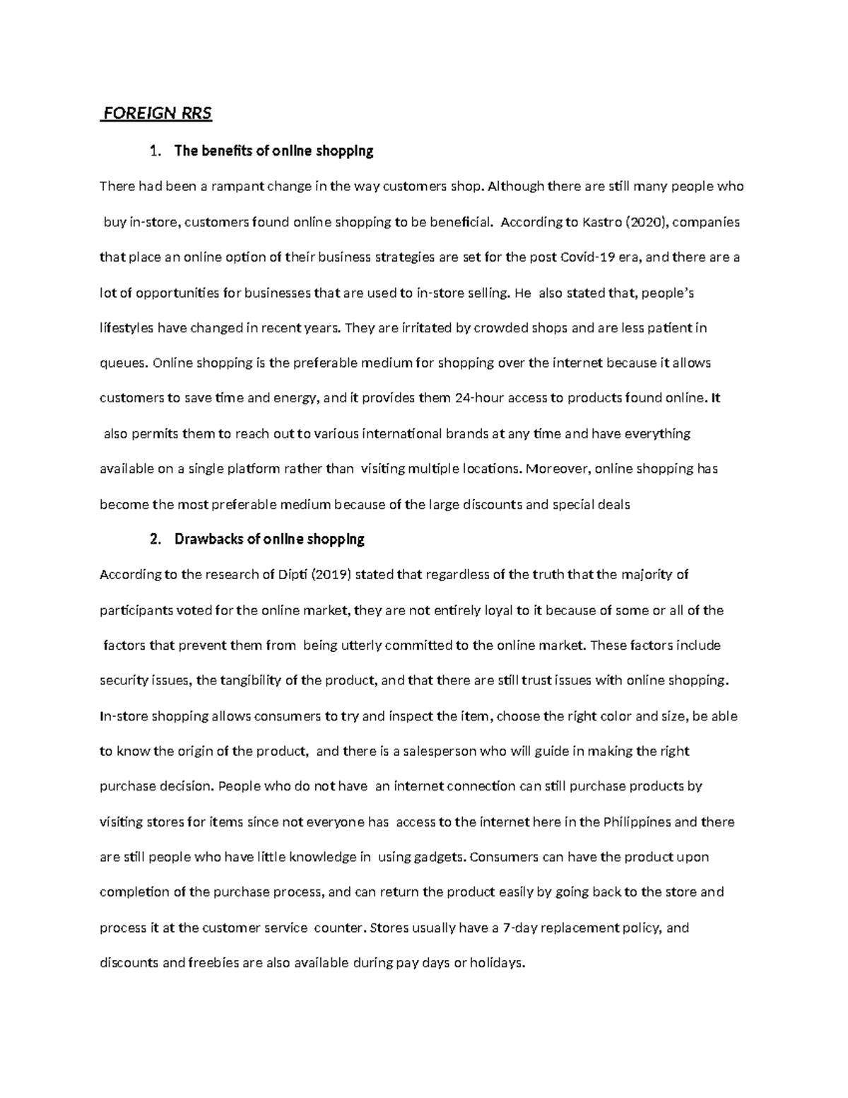 Foreign-RRS: Benefits & Drawbacks of Online Shopping Insights - Studocu