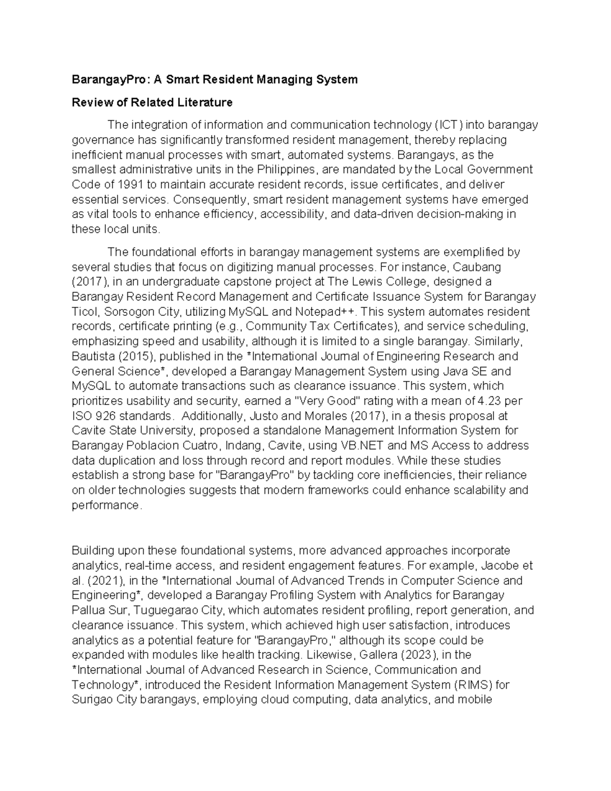BarangayPro: Review of Smart Resident Management Systems Literature ...