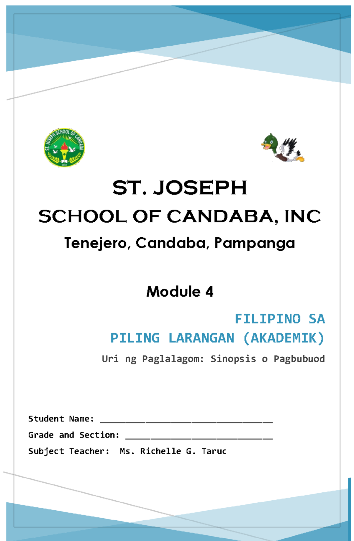 Module 4: Pagsulat ng Sinopsis sa Filipino sa Piling Larangan - Studocu