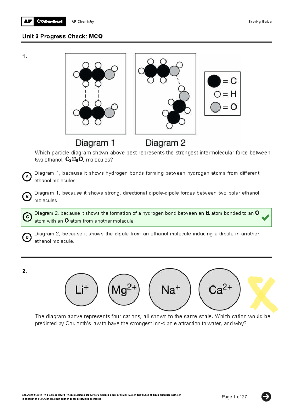 AP Chemistry Unit 3 Progress Check: MCQ Scoring Guide - Studocu