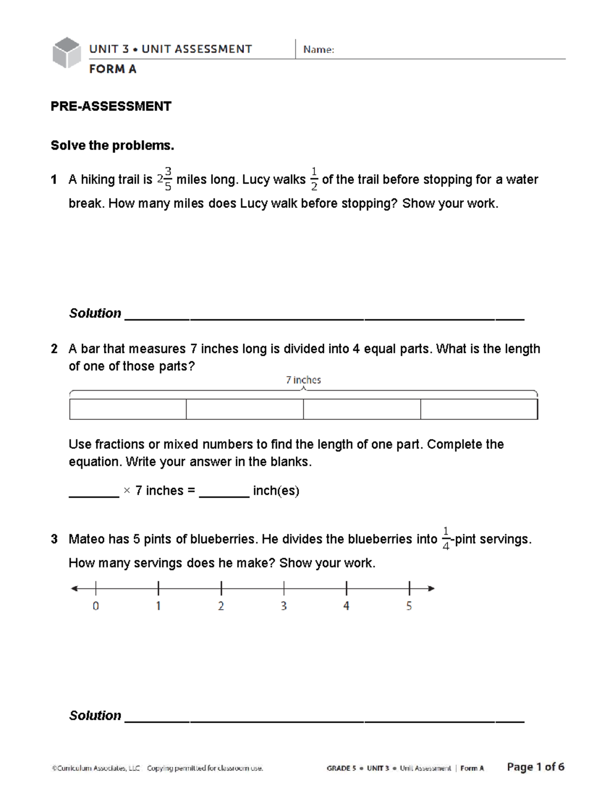 Preassessmentu 3 - pretest examples - PRE-ASSESSMENT Solve the problems ...