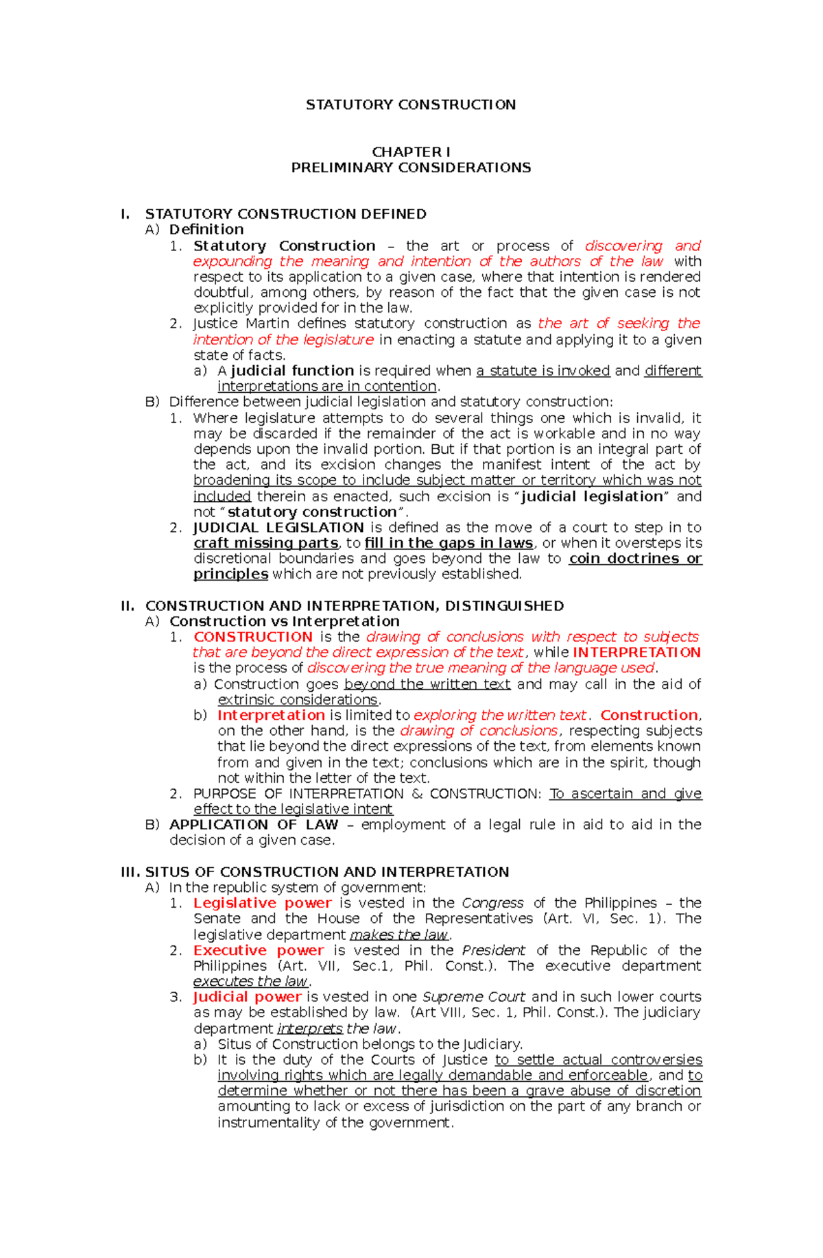Statutory Construction Lecture Notes (Course Code: LAW101) - Studocu
