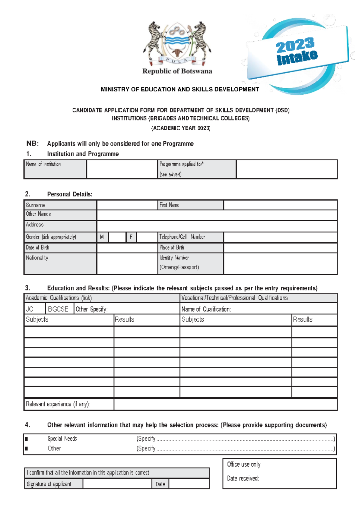 2023 DSD Candidate Application Form for Technical Colleges - Studocu