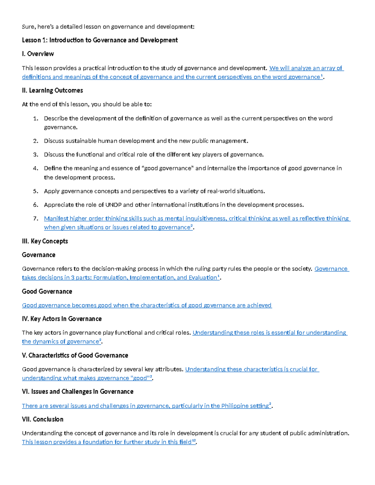 Lesson on Governance and Development: Concepts and Applications - Studocu