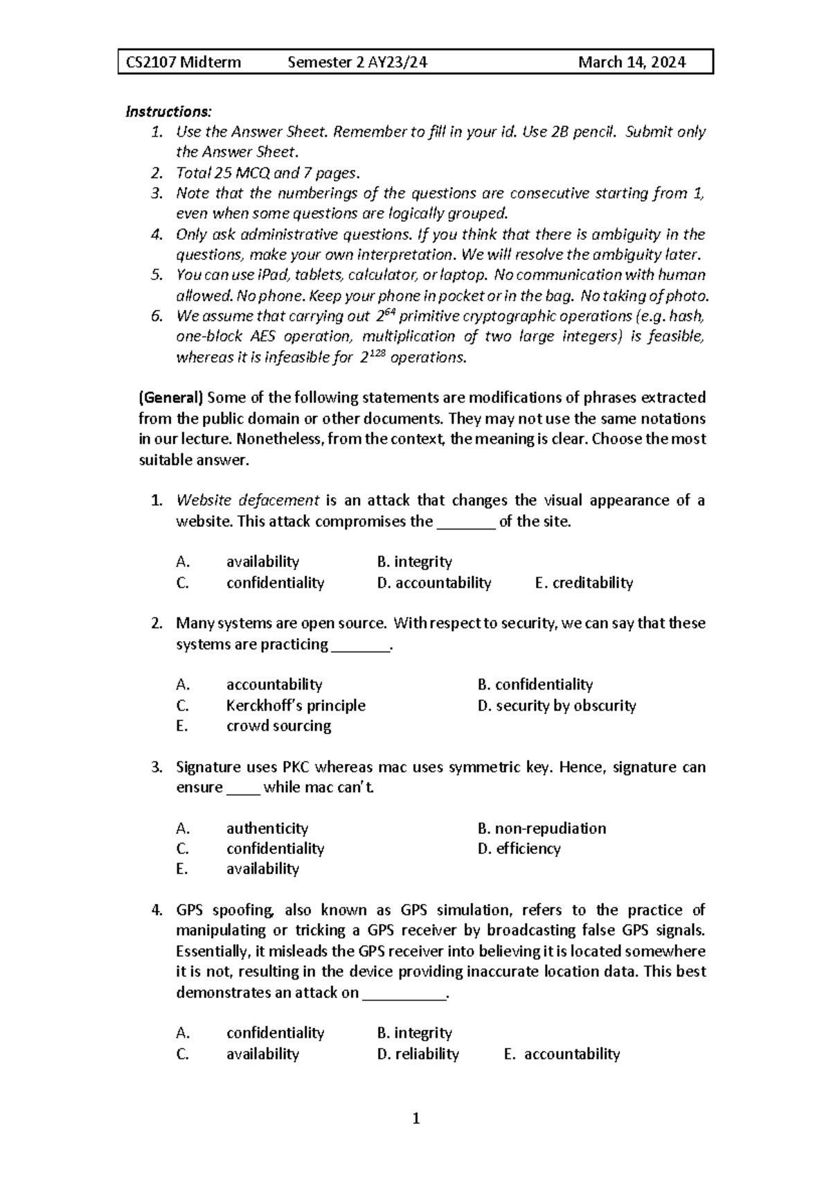 CS2107 Midterm Exam Instructions and Guidelines - March 14, 2024 - Studocu