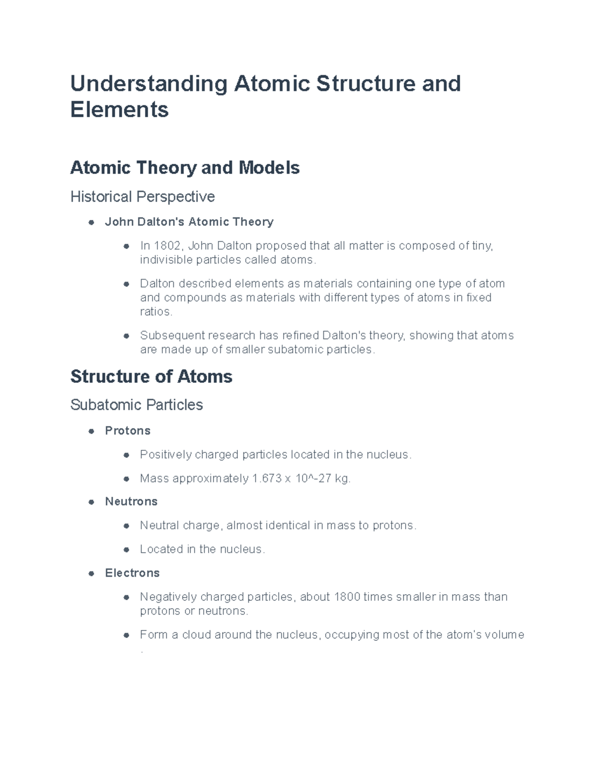 Atomic Structure and Elements - Understanding Atomic Structure and ...
