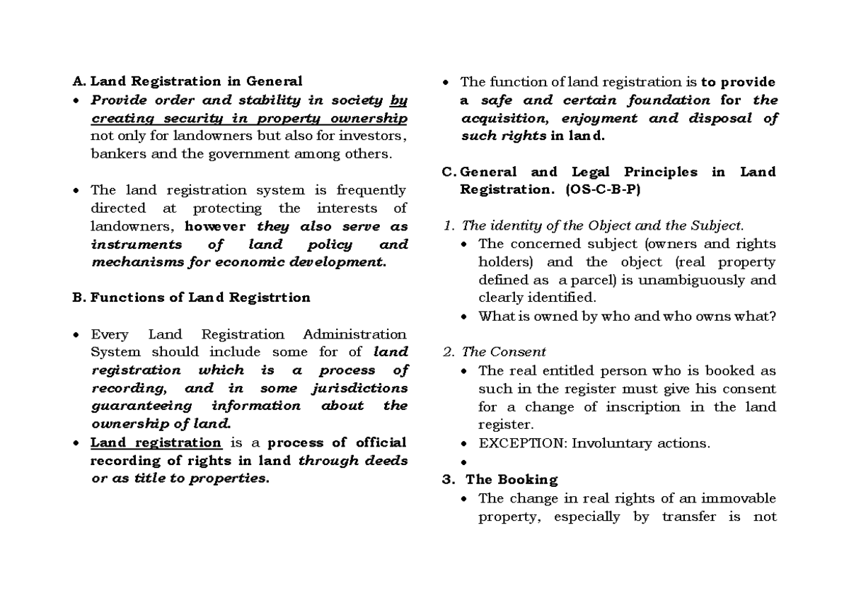 Land Registration Overview and Principles (OS-C-B-P, D-T-D) - Studocu