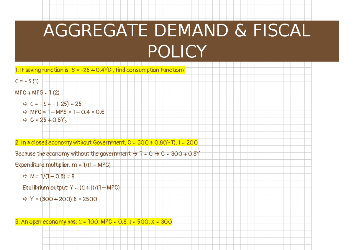 EX-C4 - Exercise - AGGREGATE DEMAND & FISCAL POLICY If saving function ...