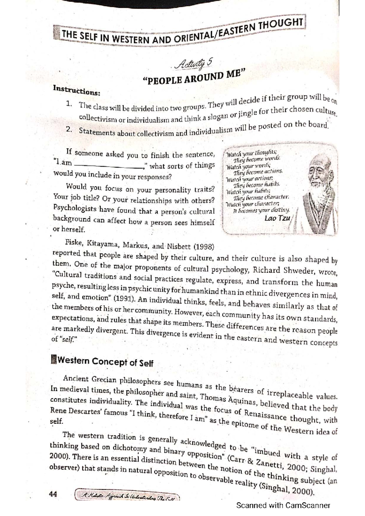 Lesson 4: The Self in Western and Eastern Thoughts - Studocu