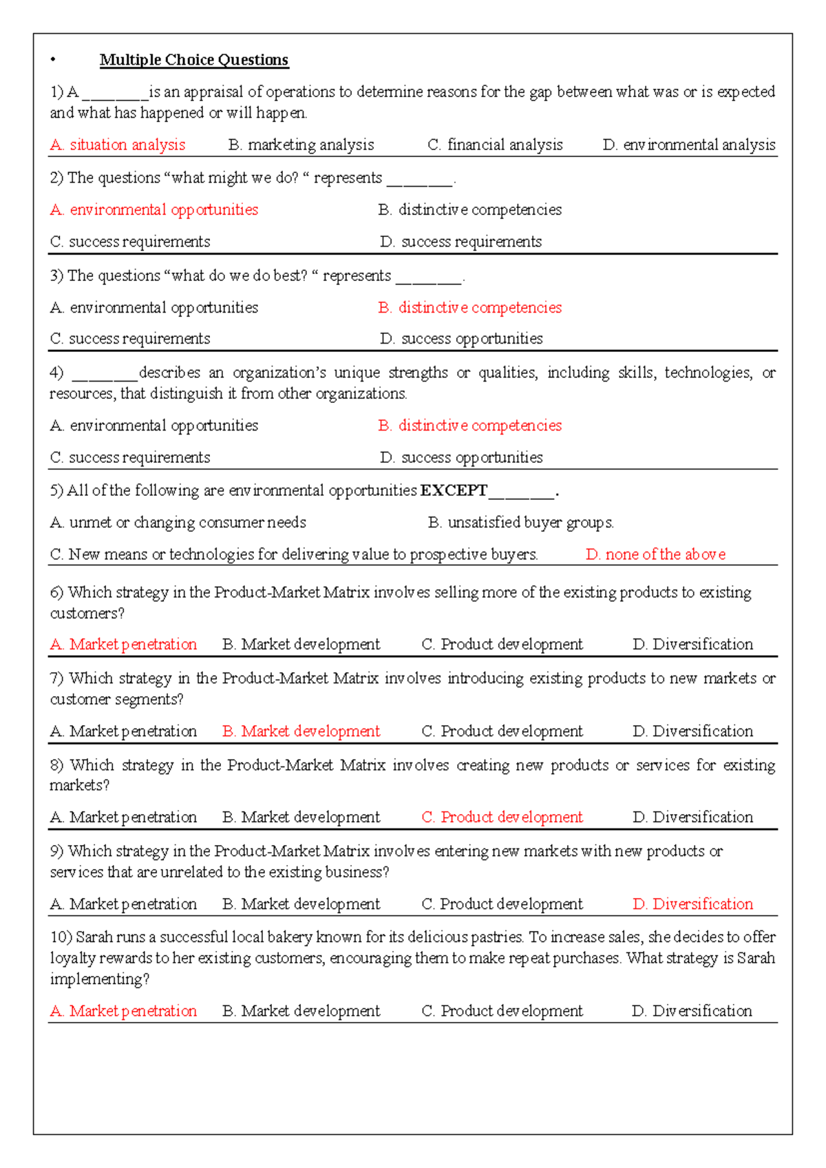 Marketing Strategy MCQs for Course Code: MKT101 - Studocu