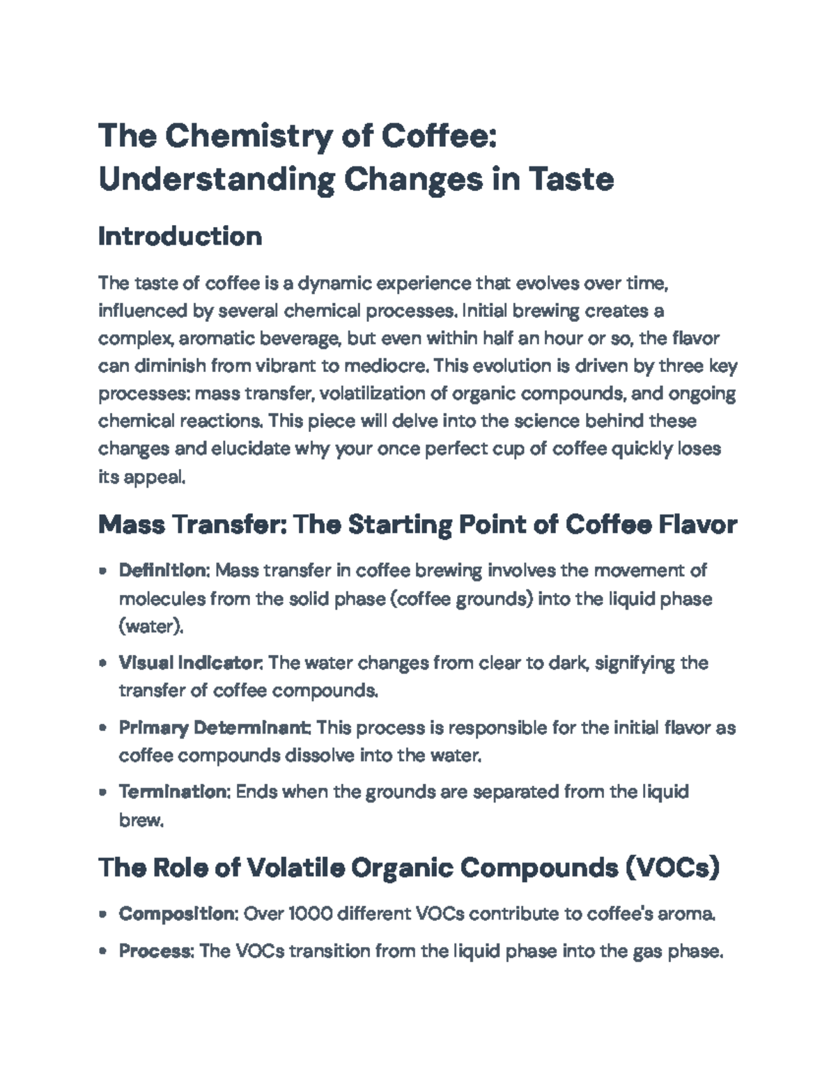 Chemistry 101: Understanding Coffee's Flavor Changes Over Time - Studocu