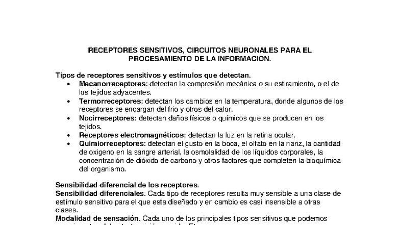 Capítulo 47: Receptores Sensitivos y Circuitos Neuronales (GUT 2) - Studocu