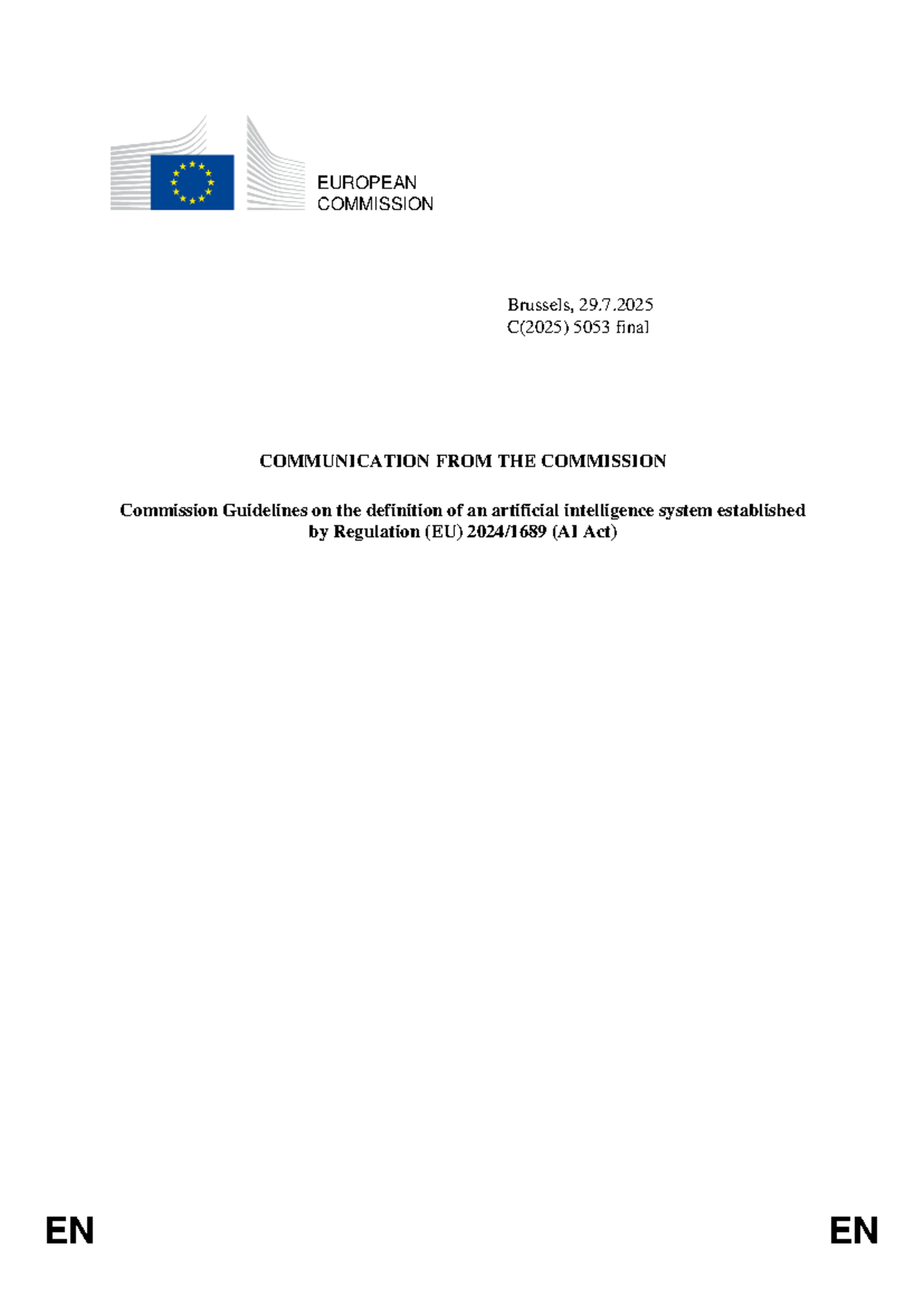 Commission Guidelines on AI System Definition (Regulation EU 2024/1689 ...