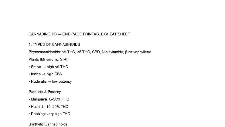 Cannabinoids Cheat Sheet: Types, Pharmacokinetics & ECS Overview - Studocu