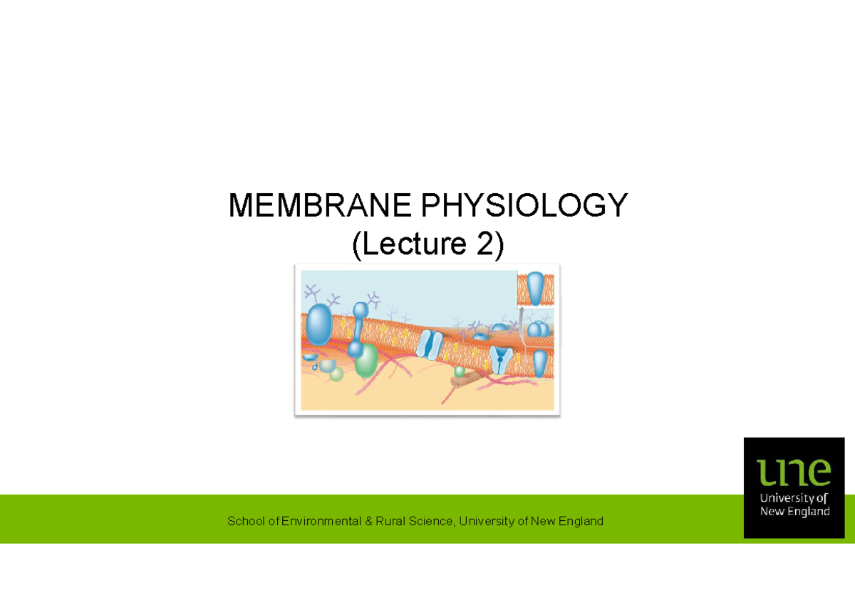 Membrane Physiology Lecture 2 (Course Code: ENVR 301) - MEMBRANE PHYSIOLOGY (Lecture 2) School ...