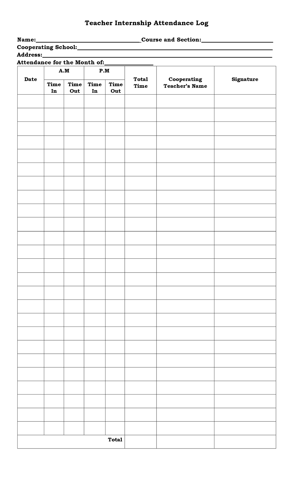 Field-Study-Attendance-Log-Final - Teacher Internship Attendance Log ...