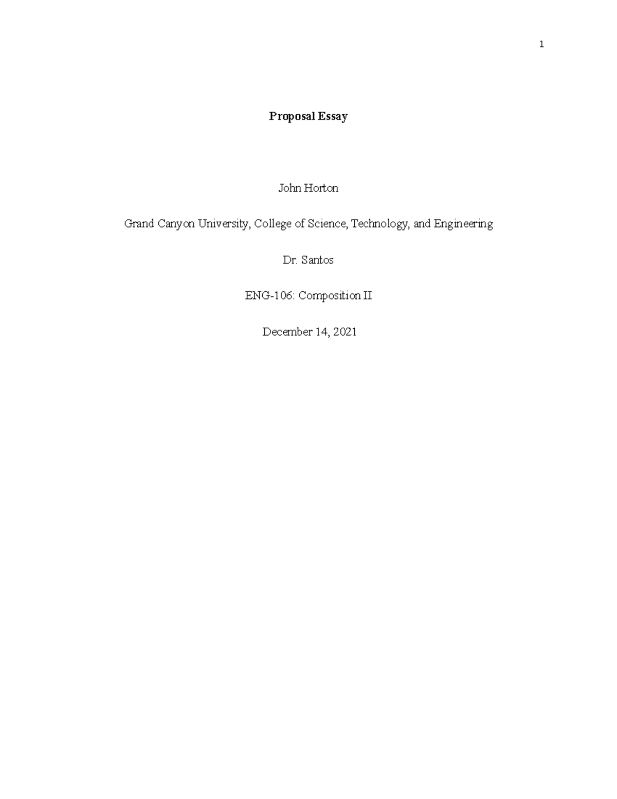 Proposal Argument Essay - 1 Proposal Essay John Horton Grand Canyon ...