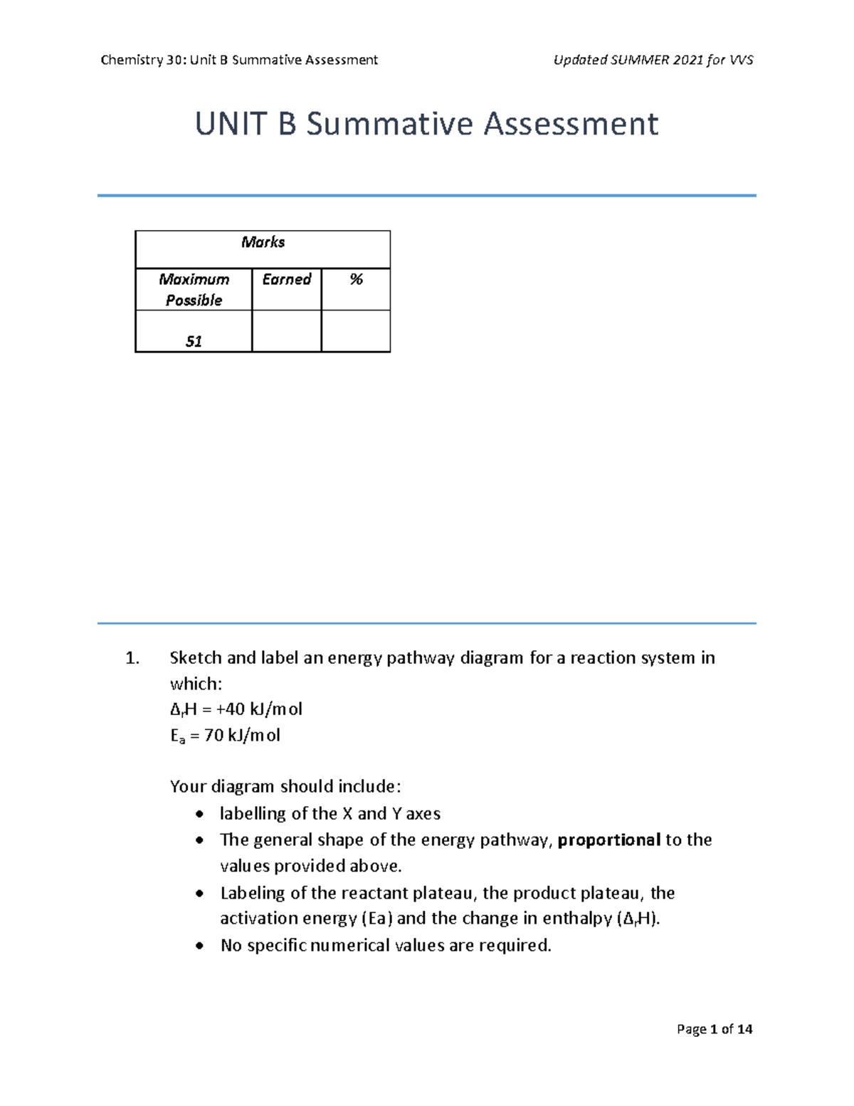 Chemistry 30: Unit B Summative Assessment Homework - Summer 2021 - Studocu