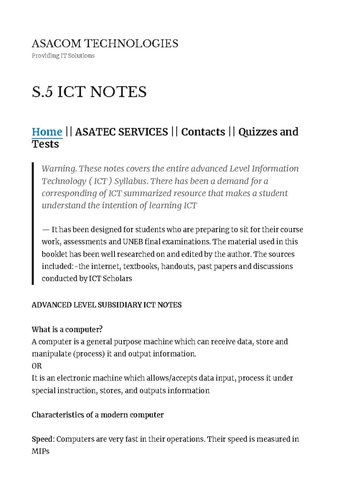 S.5 ICT Lecture Notes – Comprehensive Guide to Asacom Technologies ...