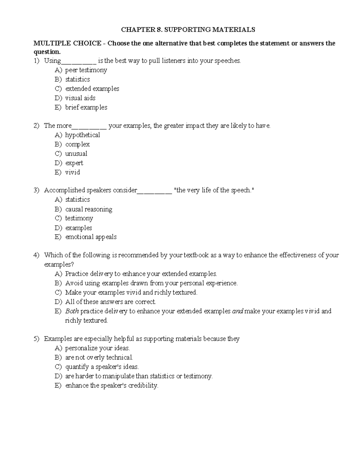 Chapter 8: Supporting Materials - Multiple Choice Questions - Studocu