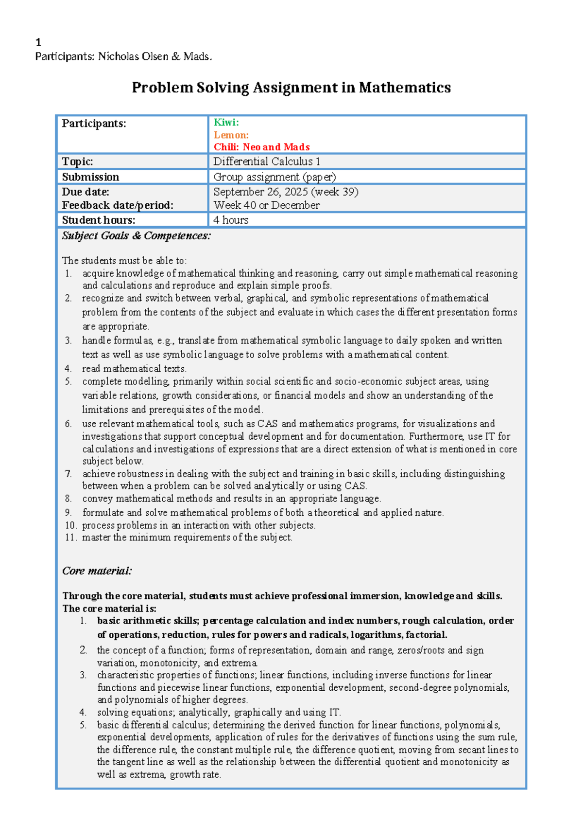 Differential Calculus 1 Problem Solving Assignment - Studocu
