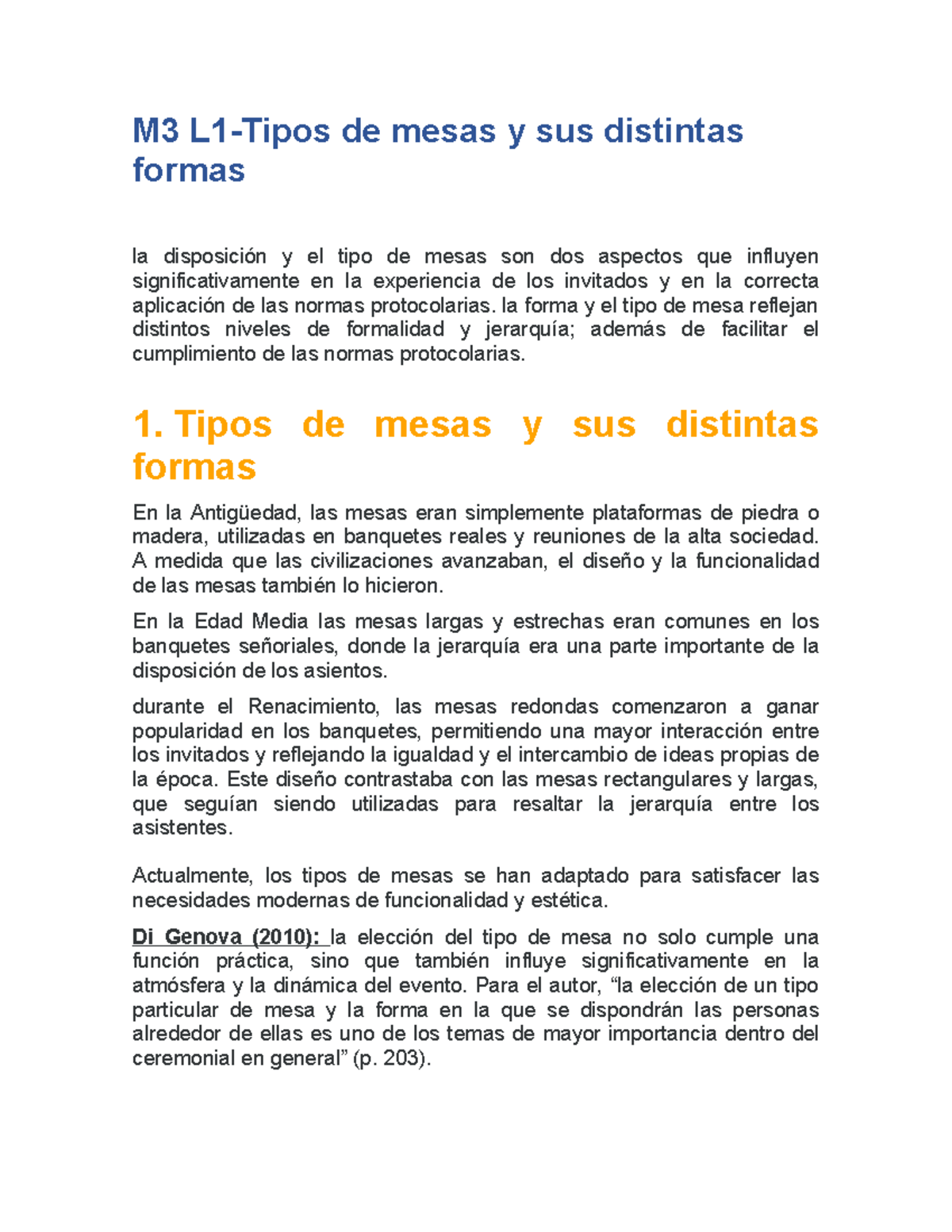 M3L3 Protocolo y Disposición de Mesas en Comidas Formales - Studocu