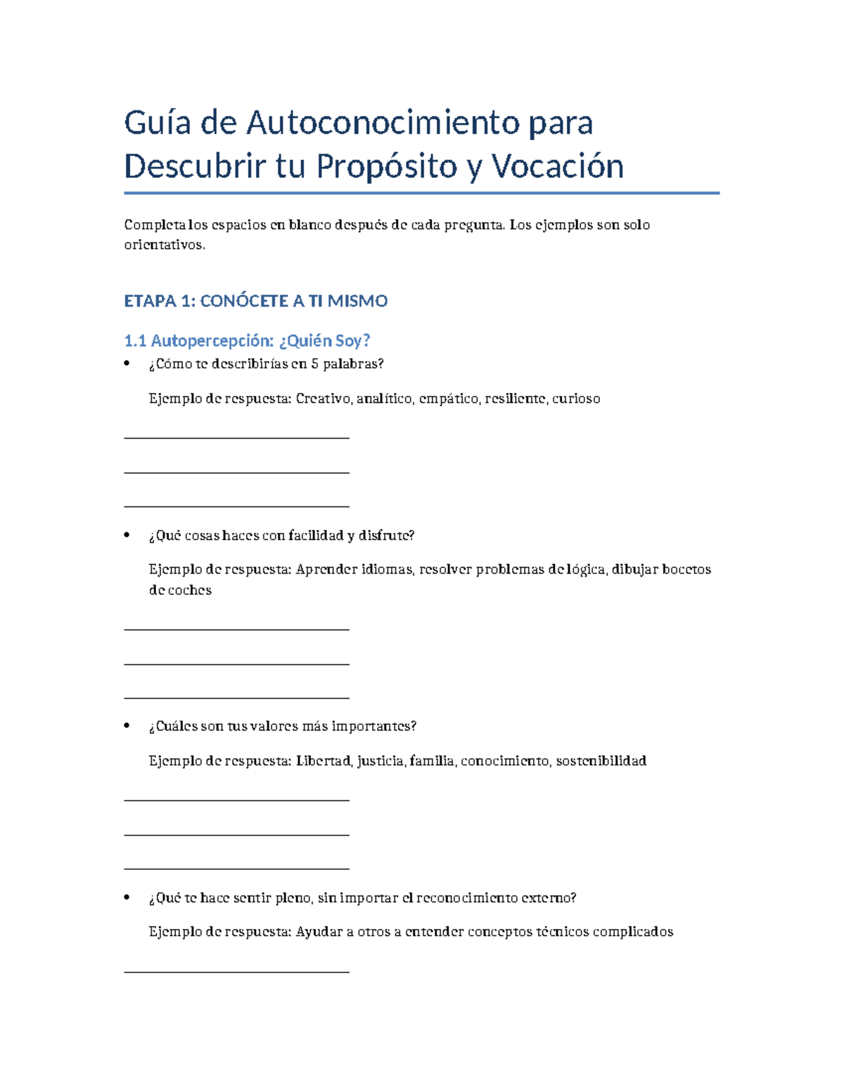 Guía de Autoconocimiento: Descubre tu Propósito y Vocación - Studocu