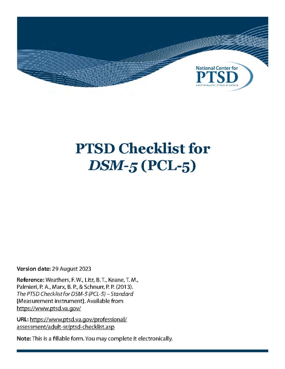 PCL-5 Standard Form for PTSD Assessment - 29 Aug 2023 - Studocu