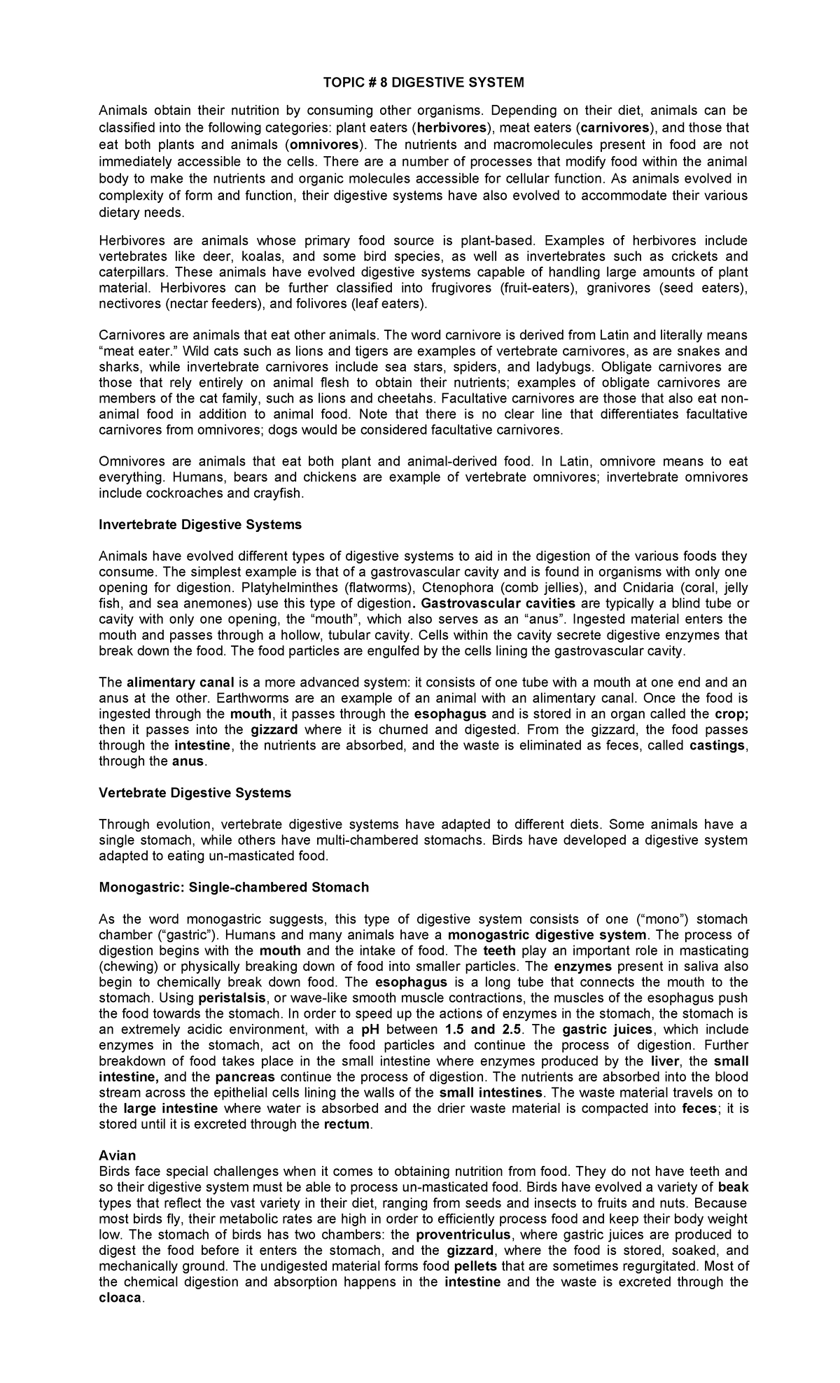 Module 3 - Digestive System Overview and Animal Nutrition - Studocu