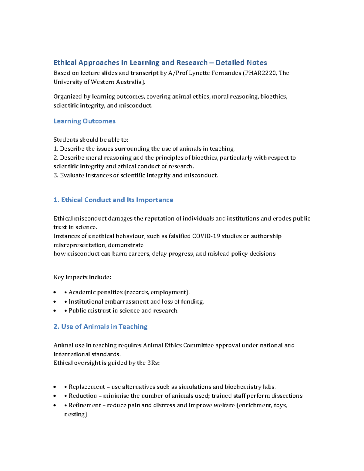 Ethical Approaches in Learning & Research: Detailed Notes (UWA) - Studocu