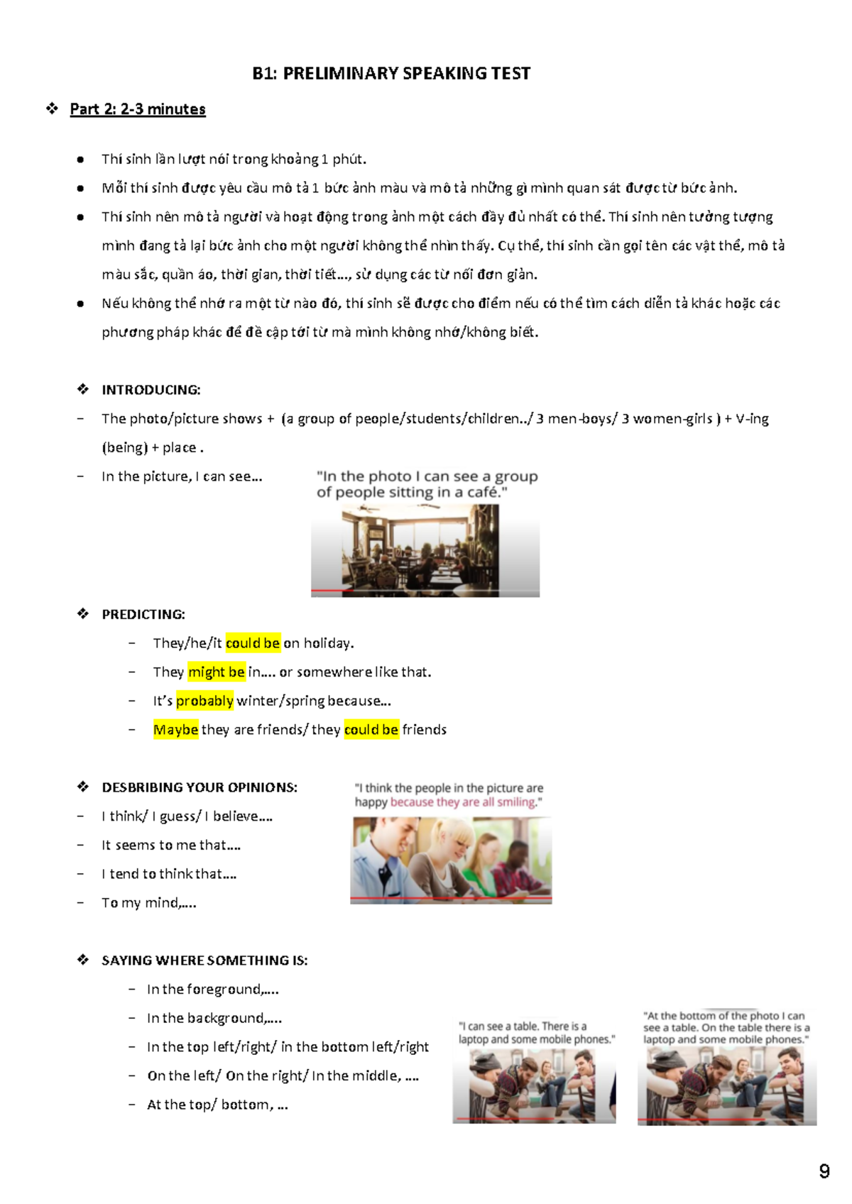 Speaking-PART-2 - Good - B1: PRELIMINARY SPEAKING TEST Part 2: 2-3 ...