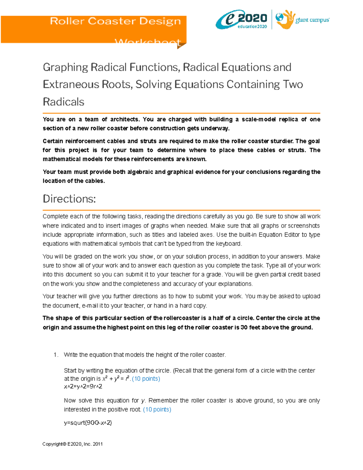 Ptw roller coaster design project: Graphing radical functions and ...