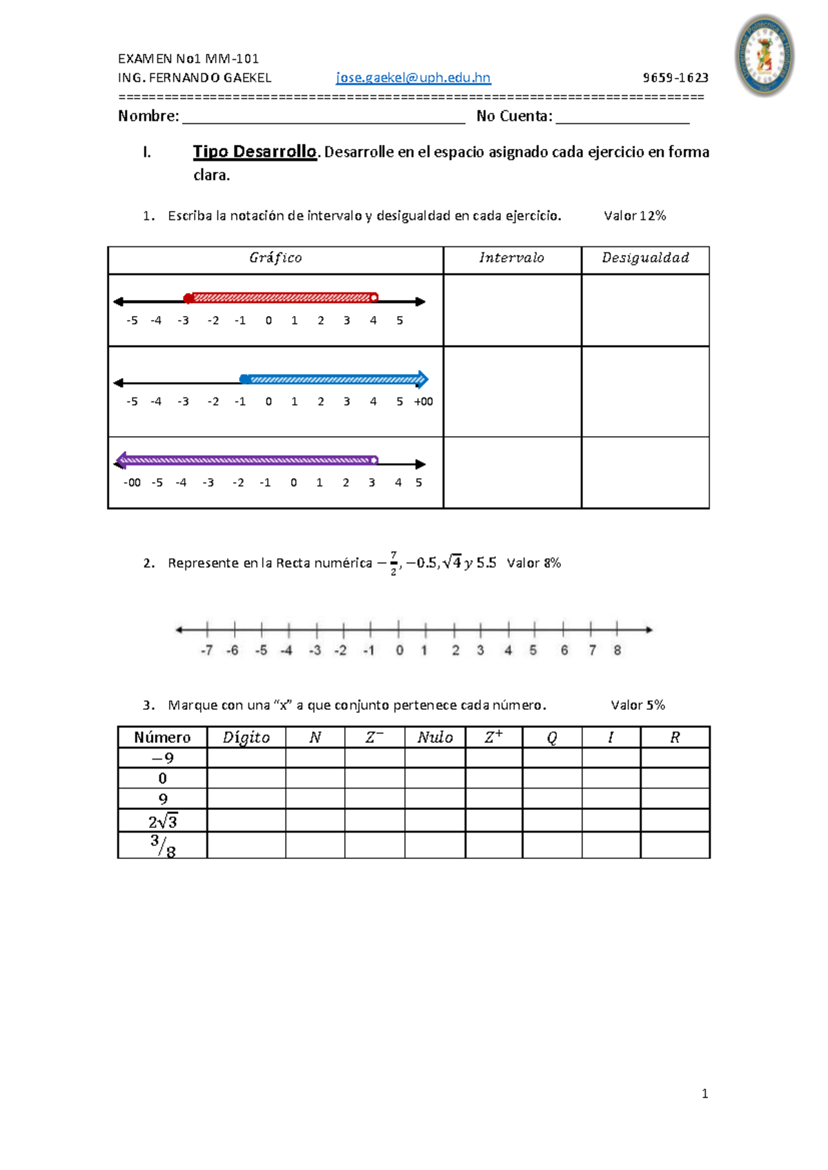 Examen No1 (2) MM-101 2 - Maiek - EXAMEN No1 MM- 101 ING. FERNANDO ...