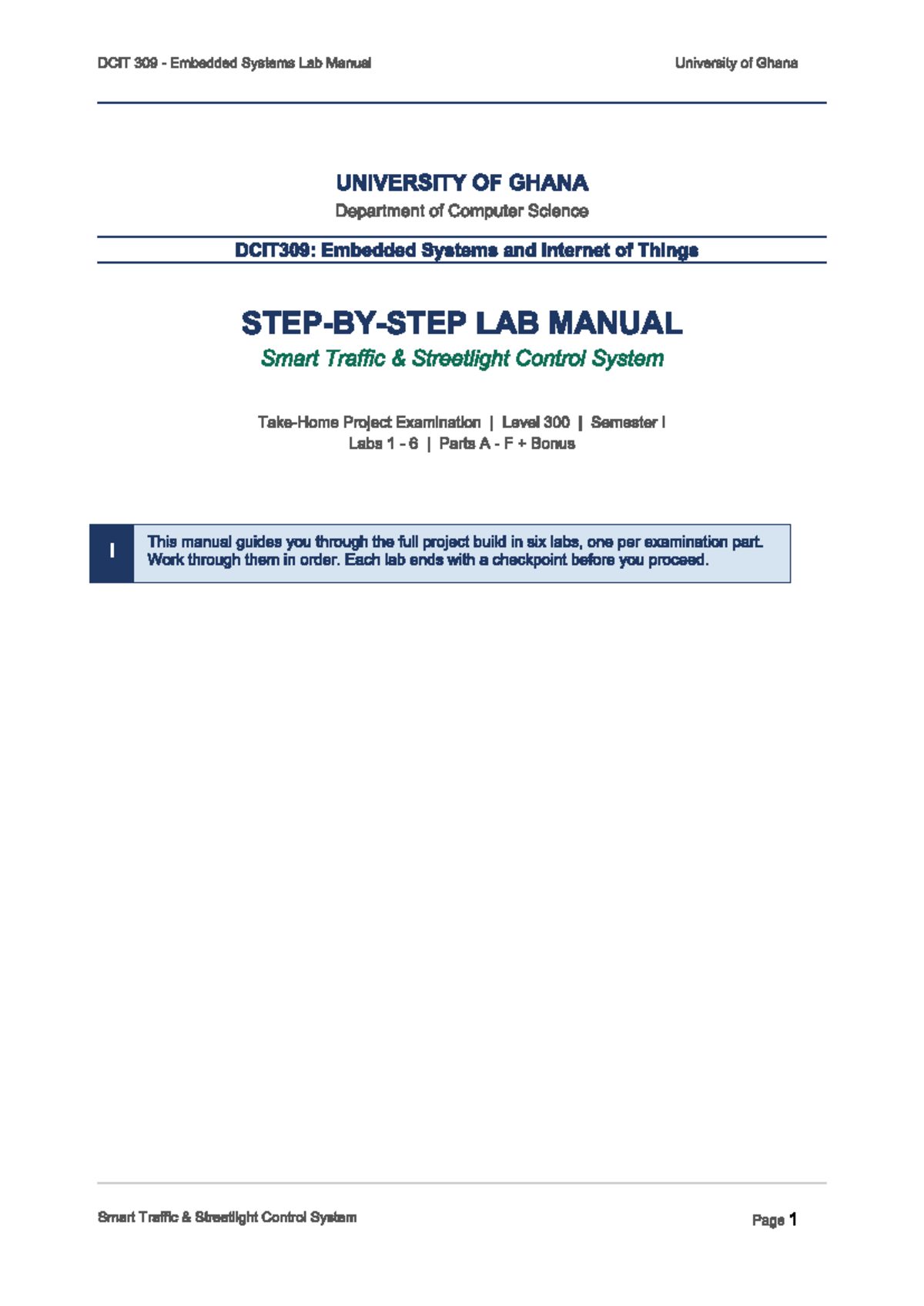 DCIT 309 Embedded Systems Lab Manual: Smart Traffic Light Control ...