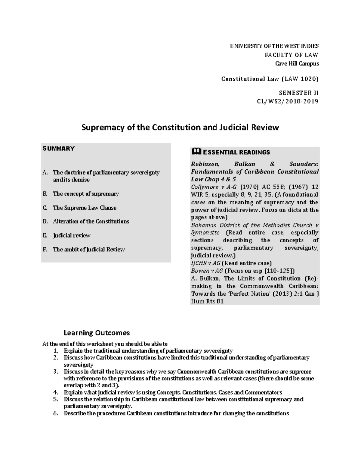 Worksheet 2 - Constitutional Supremacy and Judicial Review ...